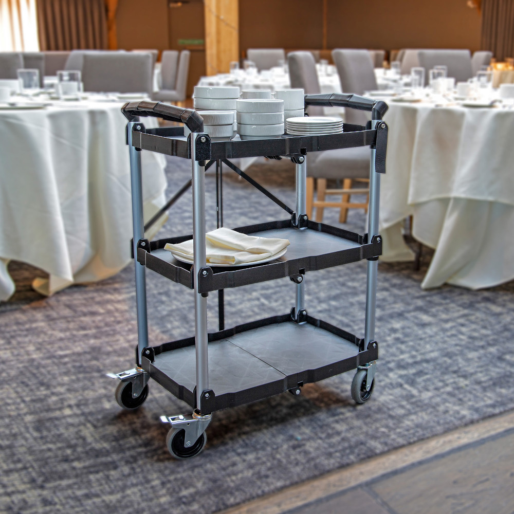 Folding Catering Trolley – 3 Tier Black | Space-Saving & Durable ...