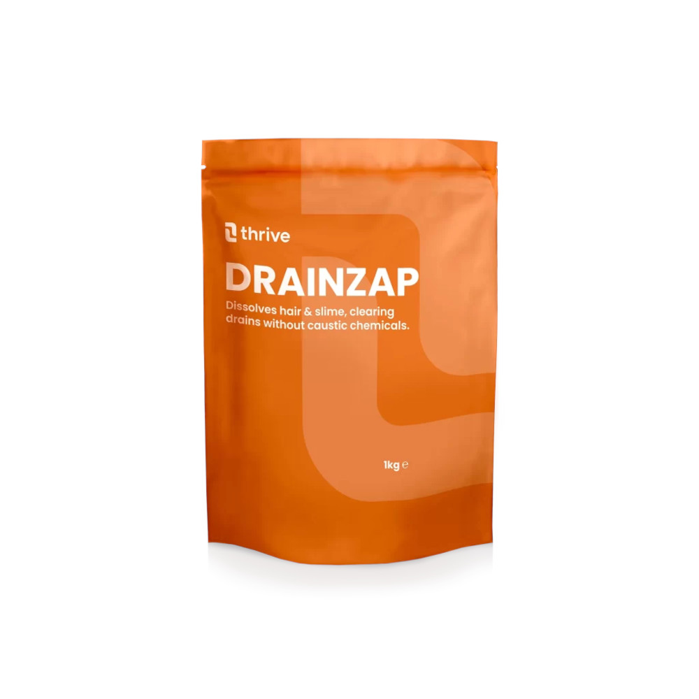 DRAINZAP dissolves hair & slime, clearing drains without caustic chemicals